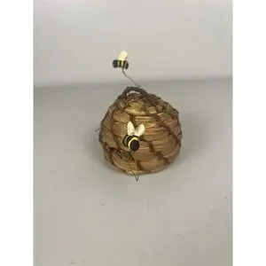Accents | Miniature Woven Straw Bee Skep Hive With Bouncing Bumblebees ...